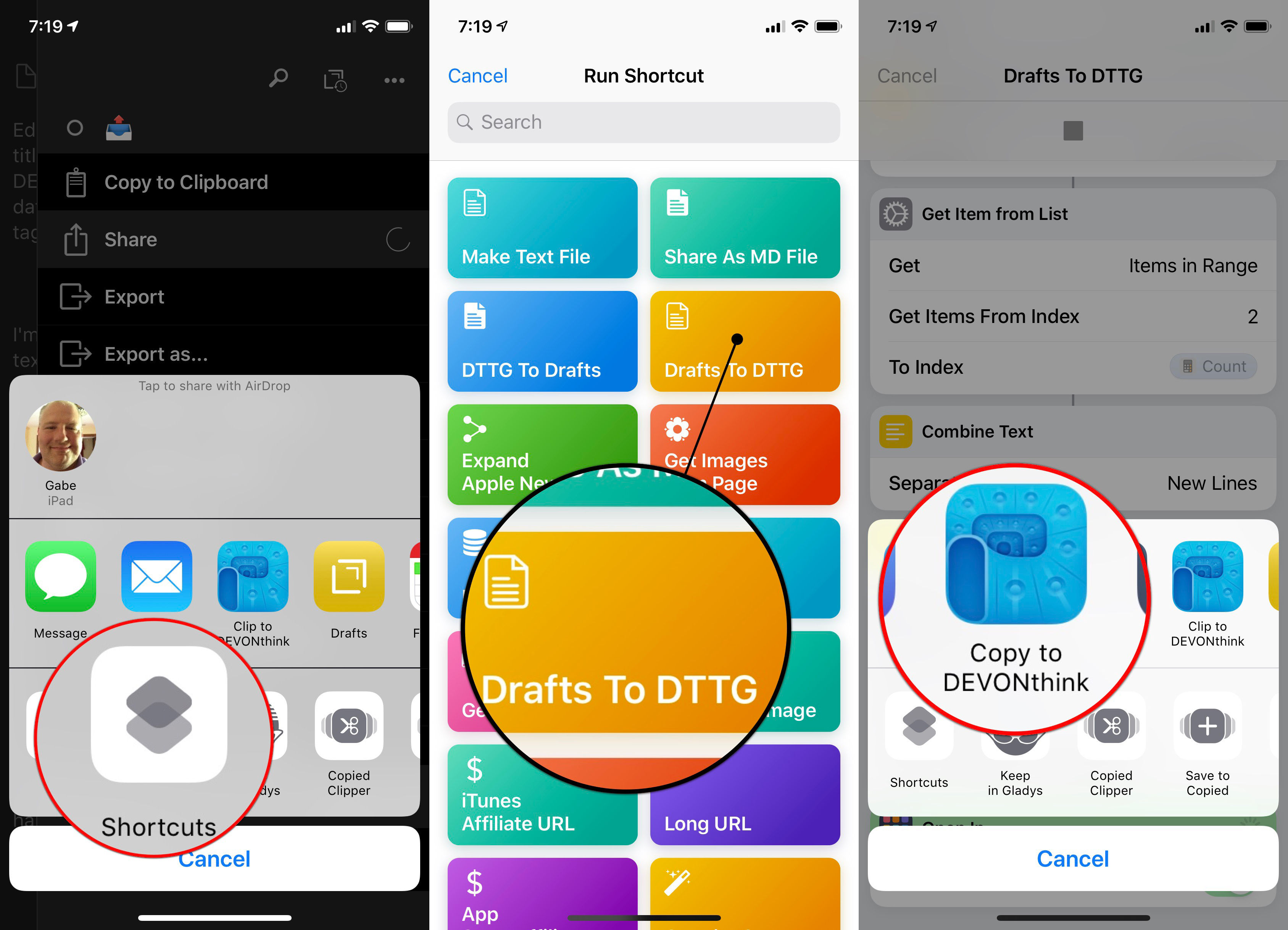 Moving Text Between Drafts and DEVONthink To Go with Shortcuts - Macdrifter
